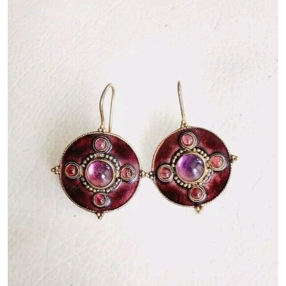 SHASHI | Jewelry | Vintage Shashi Siena Amethyst Enameled Disc Earrings ...